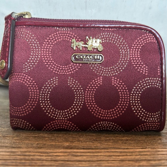 Coach | Bags | Coach Op Art Dot Signature C Min Burgundy Wallet Key ...